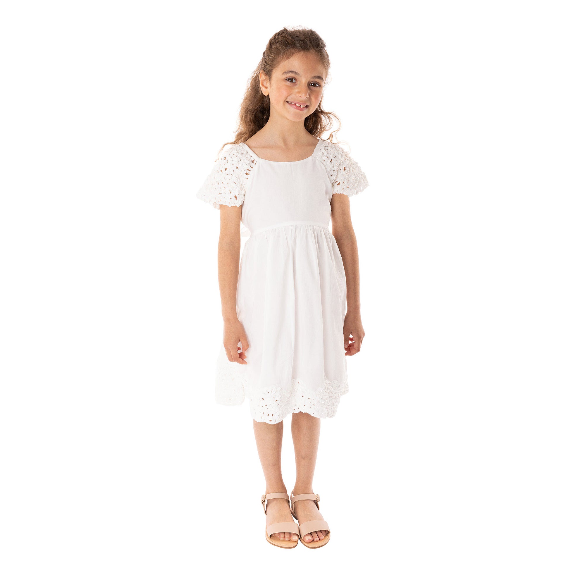 White Textured Dress | Girls Cotton Dress | Comfort Clothing | Ruhmee